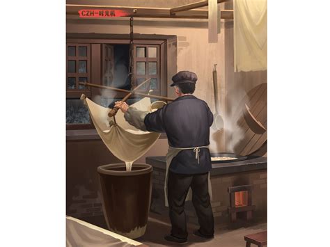 童年春节系列 二十五做豆腐 兔年大吉豆腐插画原创czh 时光机 站酷zcool