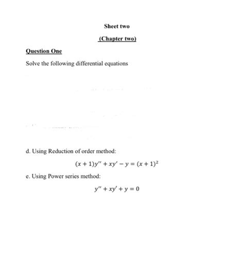 Solved Sheet Two Chapter Two Question One Solve The