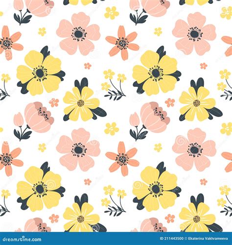 Seamless Spring Pattern With Flowers Vector Illustration Stock Vector