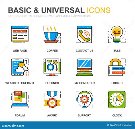 Simple Set Basic Line Icons For Website And Mobile Apps Vector