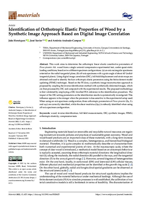 Pdf Identification Of Orthotropic Elastic Properties Of Wood By A Synthetic Image Approach