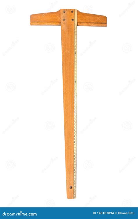 Wooden T Square Ruler Tool With Inch And Centimeter Measures Isolated