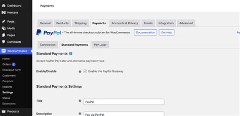 connection standard payments pay later menu not accessible if