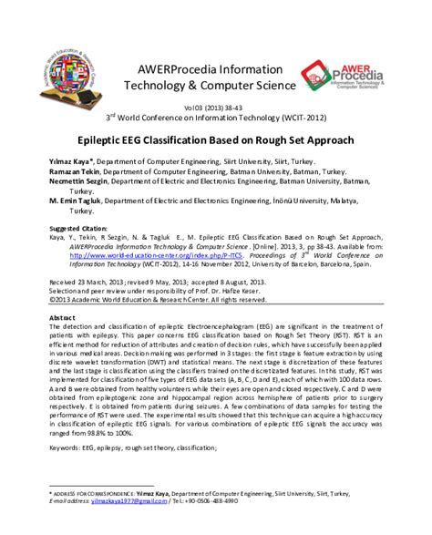 Pdf Epileptic Eeg Classification Based On Rough Set Approach Science Park Research