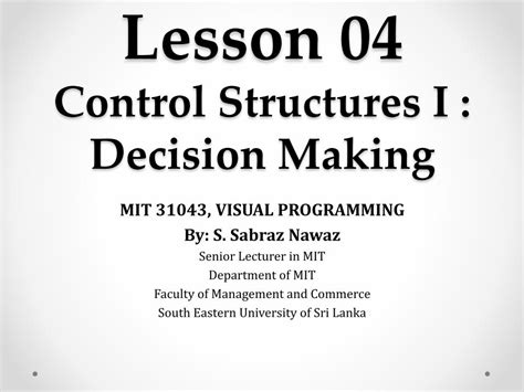 Pdf No Slide Title Sabraz20170704 · The If Else Statement• An If Else Statement Will