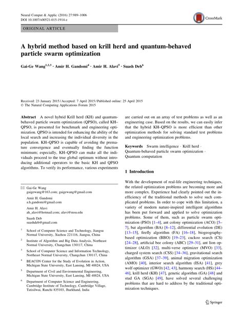 Pdf A Hybrid Method Based On Krill Herd And Quantum Behaved Particle