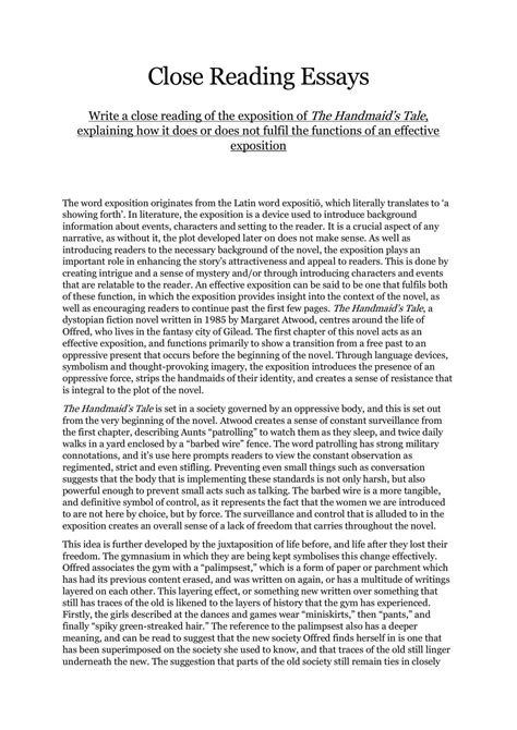 Close Reading Essays Literature Year 12 Wace Thinkswap