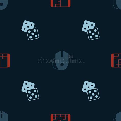 Set Portable Video Game Console Computer Mouse And Game Dice On Seamless Pattern Vector Stock