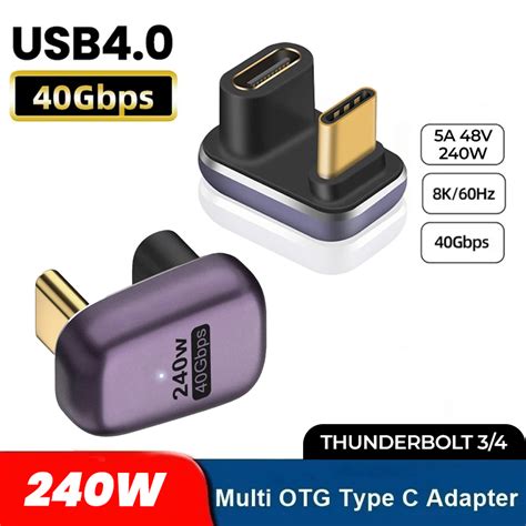 Jual 240w 180 Degree U Shape Usb4 0 Adapter Converter Type C Female To Male 40gbps 8k 60hz