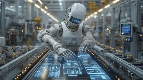 Robot Inspecting Circuitry On Digital Control Panel Stock Illustration Illustration Of