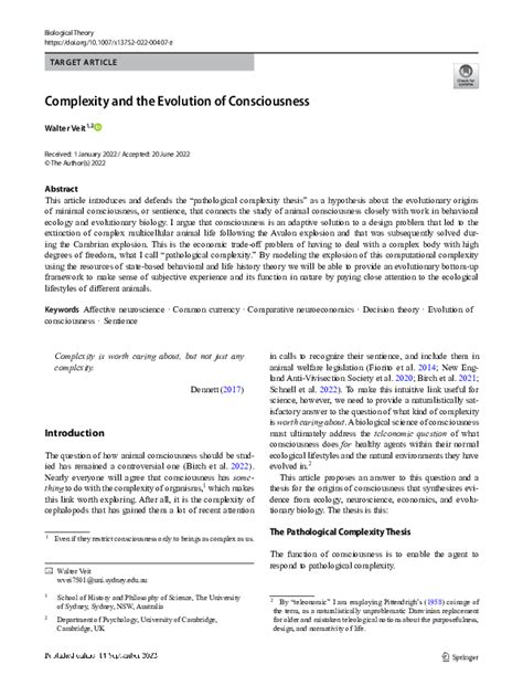 Pdf Complexity And The Evolution Of Consciousness