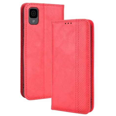 For Tcl 30z Magnetic Buckle Retro Texture Leather Phone Case Red