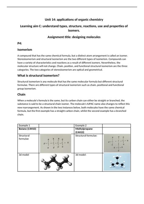 Btec Applied Science Level 3 Unit 14 Applications Of Organic Chemistry Learning Aim C Unit 14