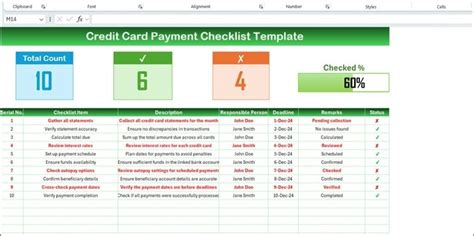 Credit Card Payment Checklist Template In Excel Pk An Excel Expert