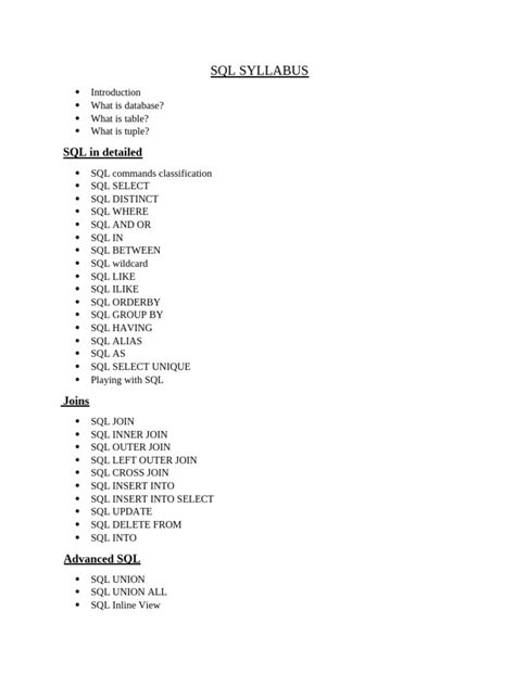 Sql Syllabus Jkj Techno Pdf Sql Relational Database