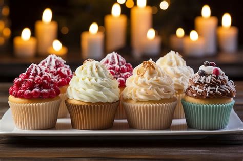 Premium Photo Delicious Array 7 Cupcakes On Different Plates Front And Back View