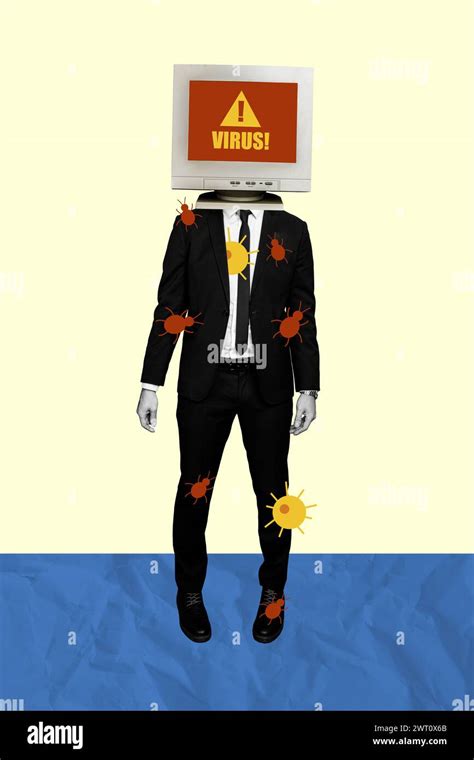 trend artwork 3d photo collage composite sketch image of office manager headless computer