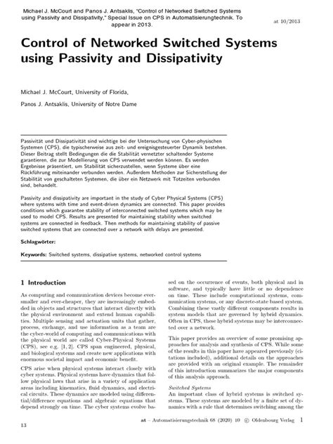 Michael J Mccourt P J Antsaklis 2013 Control Of Networked Switched Systems Download Free