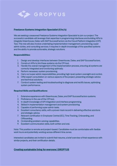 Freelancer Needed Sap Hr System Integrations Expert