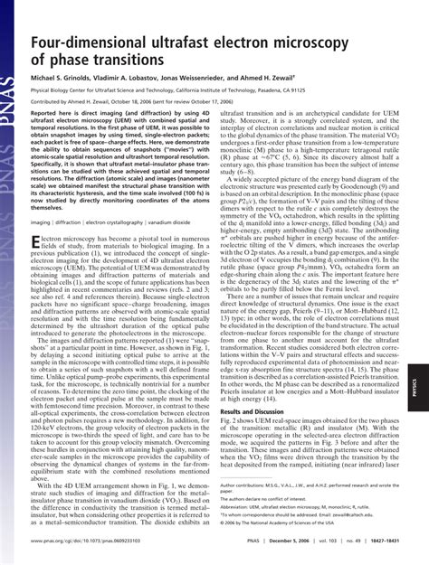 Pdf Four Dimensional Ultrafast Electron Microscopy Of Phase Transitions
