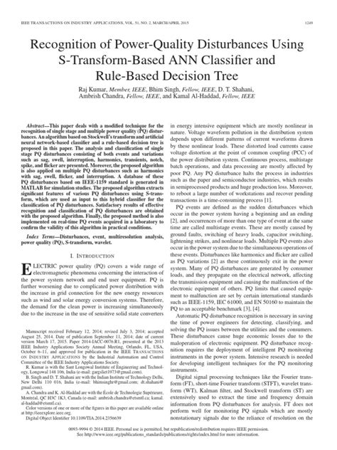 Recognition Of Power Quality Disturbances Using S Transform Based Ann Classifier And Rule Based
