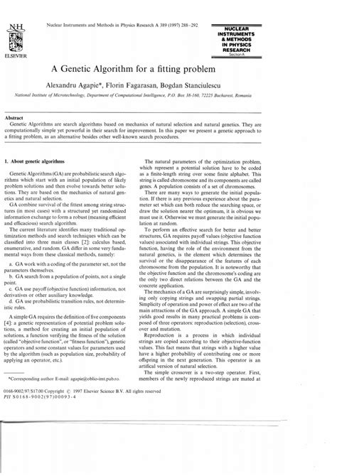 Pdf A Genetic Algorithm For A Fitting Problem