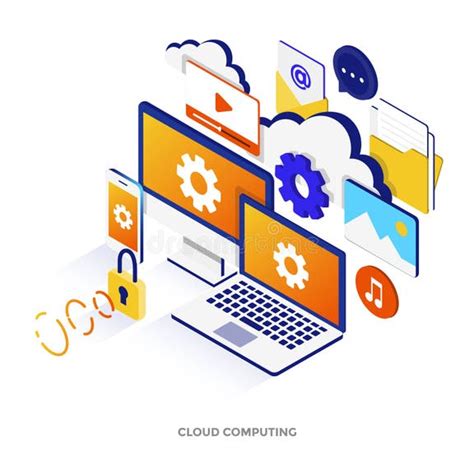 Flat Color Modern Isometric Illustration Cloud Computing Stock Vector Illustration Of Tablet