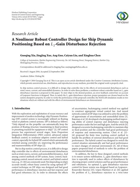 Pdf A Nonlinear Robust Controller Design For Ship Dynamic Positioning