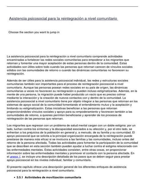 Psychosocial Reintegration Assistance At The Community Level Pdf Cuentacuentos Comunidad
