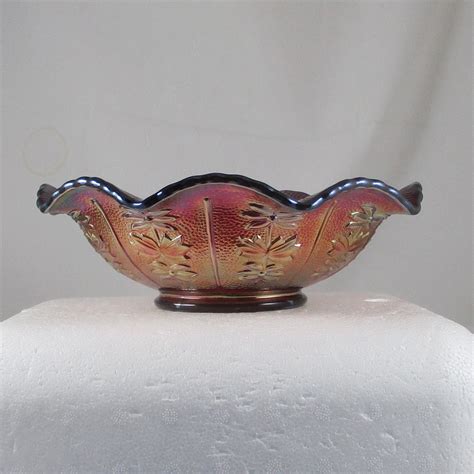 Imperial Open Rose Sunset Ruby Red Carnival Glass Bowl Carnival Glass