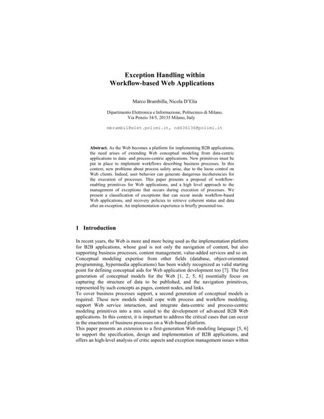 Pdf Exception Handling Within Workflow Based Web Applications