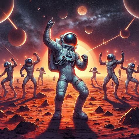 Premium Photo An Astronaut Dance Party On The Surface Of Mars