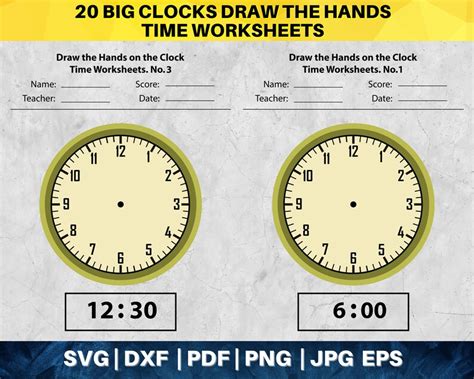 20 Big Analog Clocks Telling Time Worksheets Svg Analog Clock Etsy