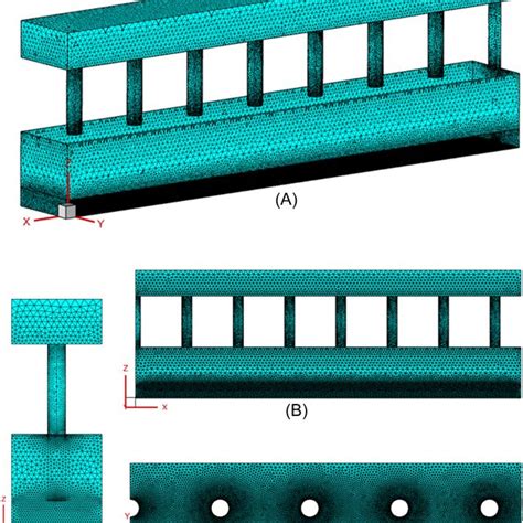 three dimensional and lateral views of the grids used for a calculation