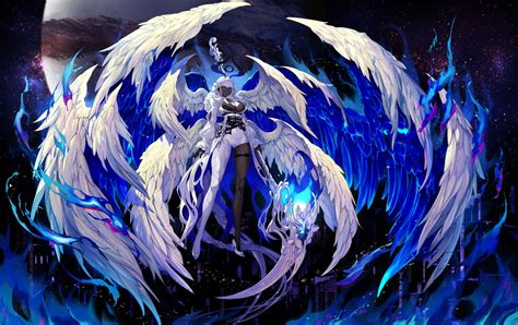 Dark Skin Angel Anime Girls Blue Flames Scythe Saturn 1840x1160