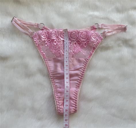 Adjustable Mulberry Silk Satin And Lace G String In Pink Silkandlace