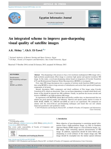 Pdf An Integrated Scheme To Improve Pan Sharpening Visual Quality Of Satellite Images