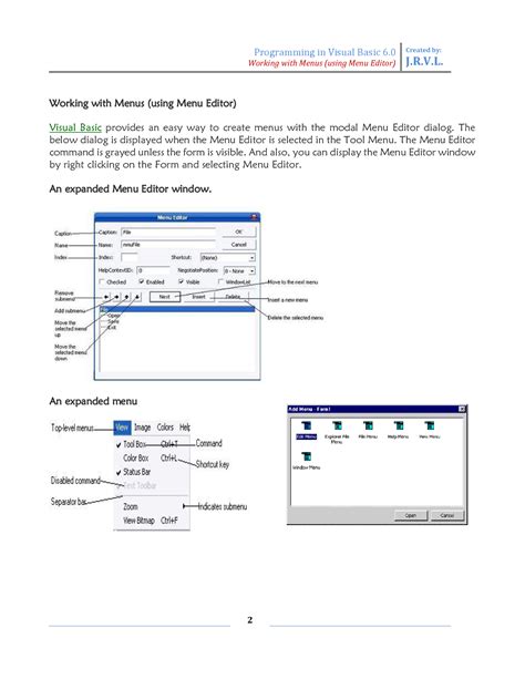 SOLUTION I Introduction On Vb6 Working With Menus Using Menu Editor