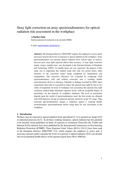 Pdf Stray Light Correction On Array Spectroradiometers For Optical Radiation Risk Assessment