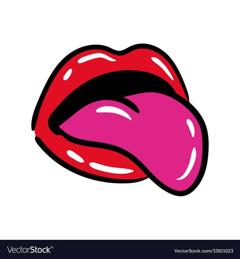 Sexi Mouth And Teeth With Tongue Out Pop Art Line Vector Image