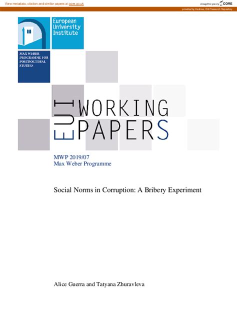 Pdf Social Norms In Corruption A Bribery Experiment