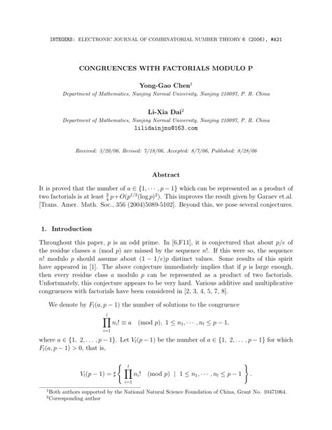 Pdf Congruences With Factorials Modulo P