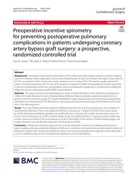 Pdf Preoperative Incentive Spirometry For Preventing Postoperative Pulmonary Complications In