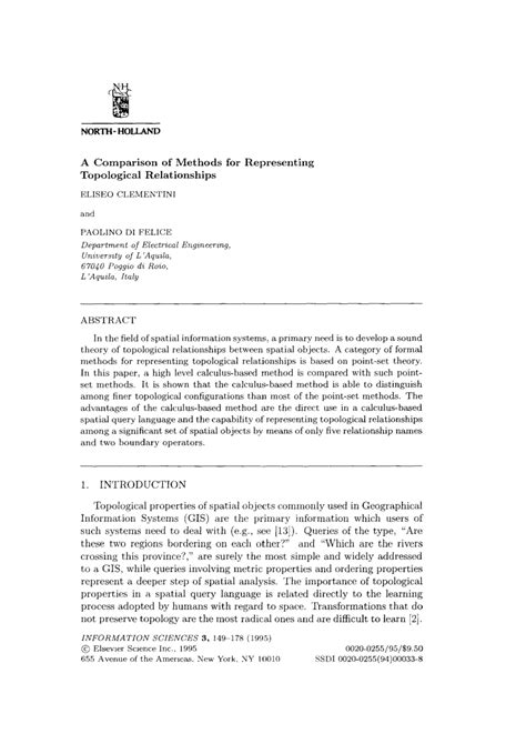Pdf A Comparison Of Methods For Representing Topological Relationships