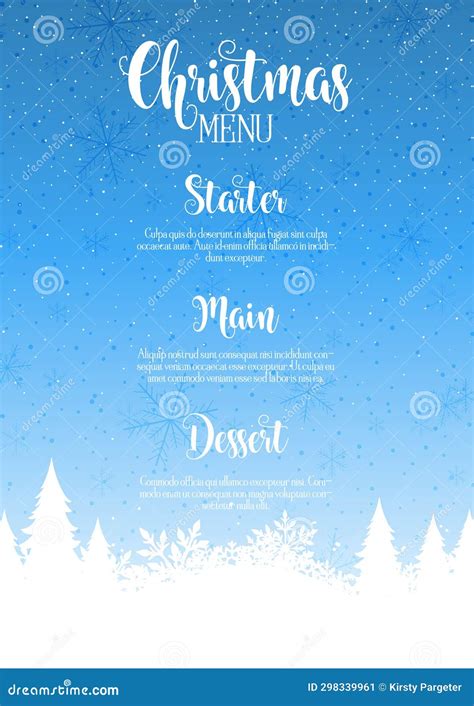 Snowy Tree Landscape Christmas Menu Design Stock Vector Illustration