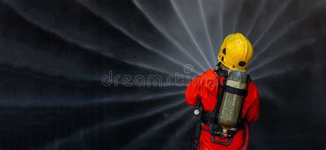 Asian Firefighter On Duty Firefighting Asian Fireman Spraying High