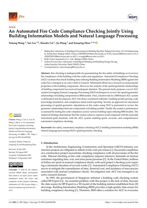 Pdf An Automated Fire Code Compliance Checking Jointly Using Building Information Models And
