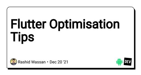 Flutter Optimisation Tips Rdevto