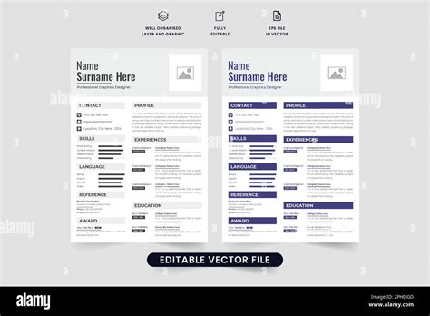 Creative Resume Template Vector With Photo Placeholders Job Application And Cv Layout Design