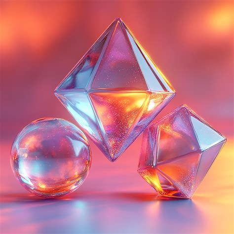 Geometrical 3d Shapes Made Of Different Materials As Glass Plastic And Metal Floating In The Air